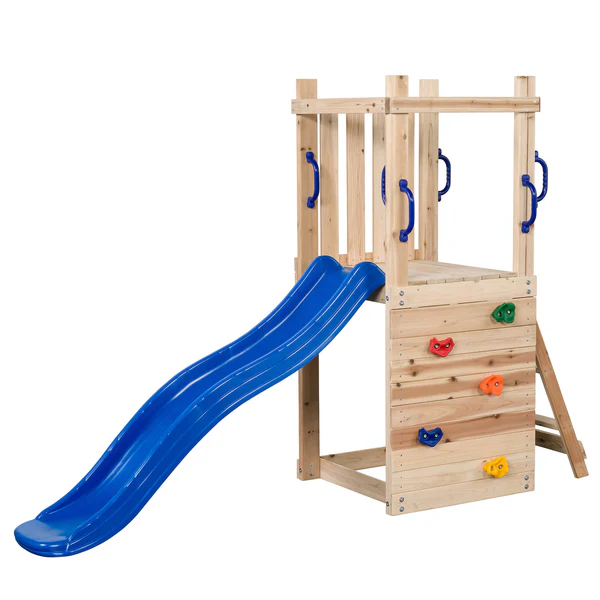 Wooden Climbing Frame Tower With Slide by Swing King - Pine and Oak